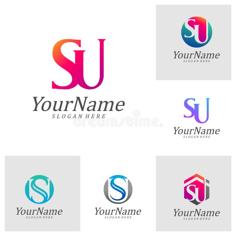Set of Letter SU Logo Design Template. Initial SU Logo Concept Vector ...