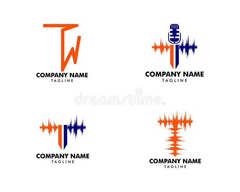 Set of Letter T Logo with Wave Sound Shape Stock Vector - Illustration ...