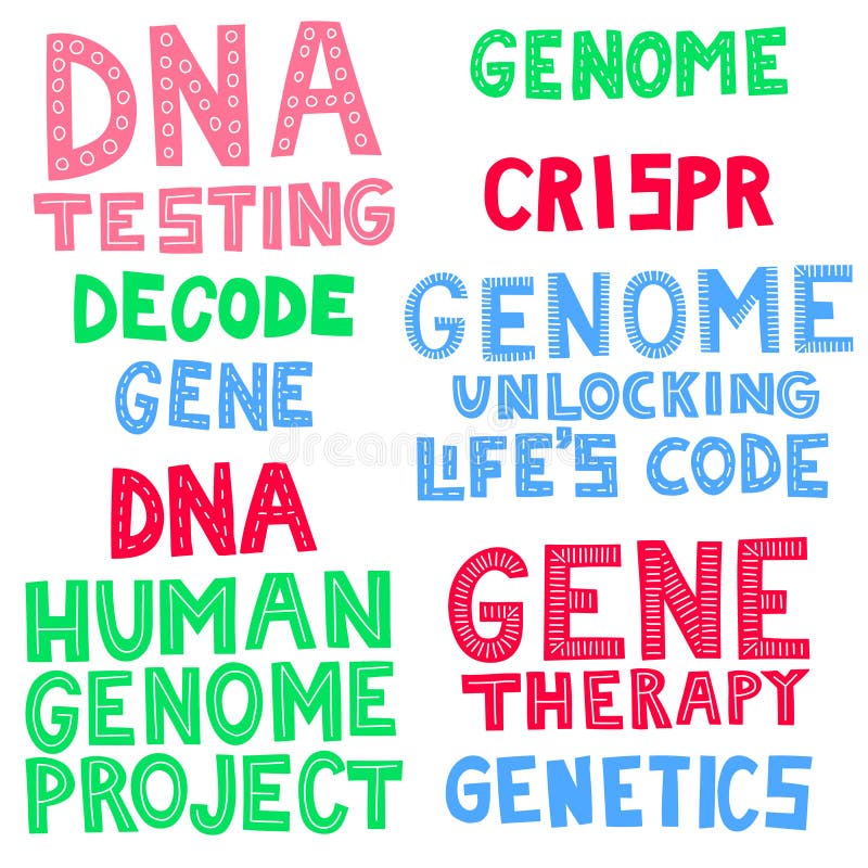 Set of Lettering Illustration on Genetics Stock Vector - Illustration ...