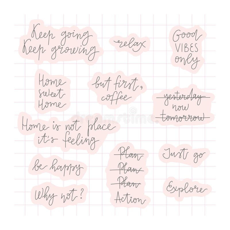 Set of Lettering Motivation Quotes. Line Hand Written Vector ...