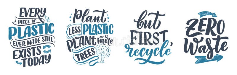 Set with Lettering Slogans about Waste Recycling. Nature Concept Based ...