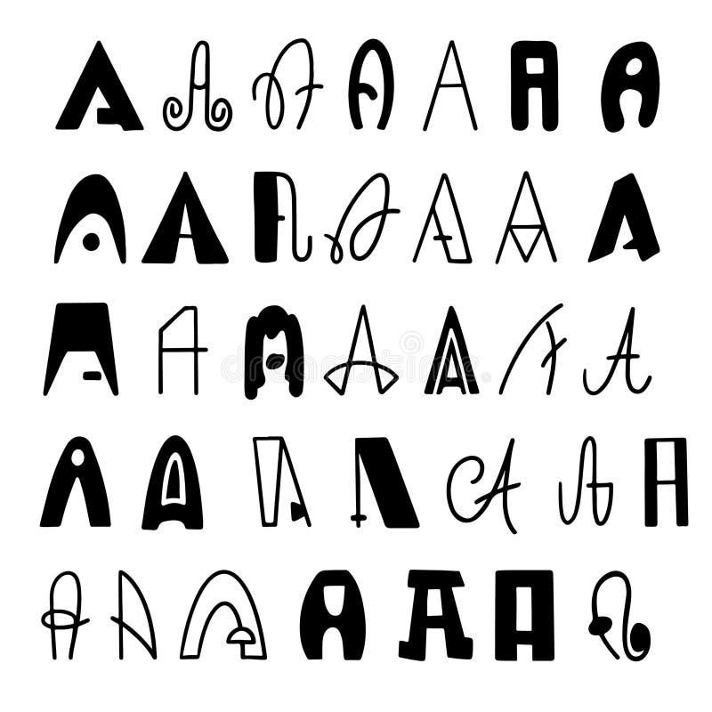 Set of Letters a in Different Styles. Hand Drawn Lettering. Isolated on ...