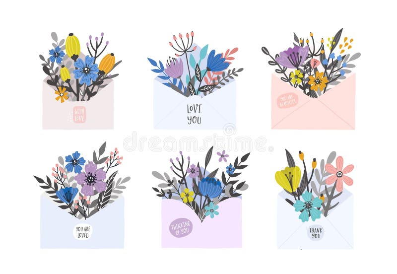 Set of Letters with Flowers. Hand Drawn Vector Illustration Stock ...