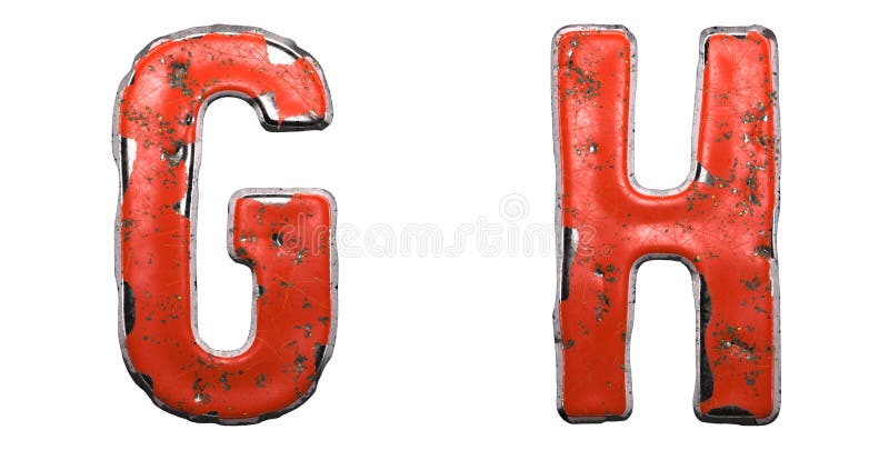 Set of Letters G, H Made of Red Painted Metal Isolated on White ...