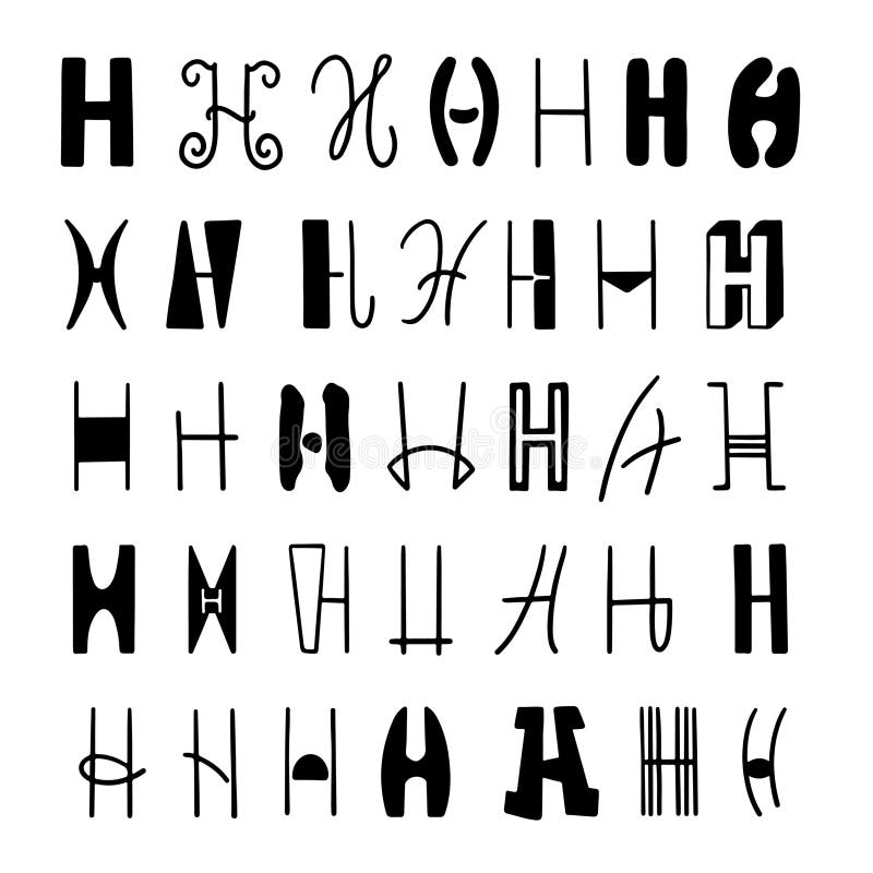 Set of Letters H in Different Styles. Hand Drawn Lettering. Isolated on ...