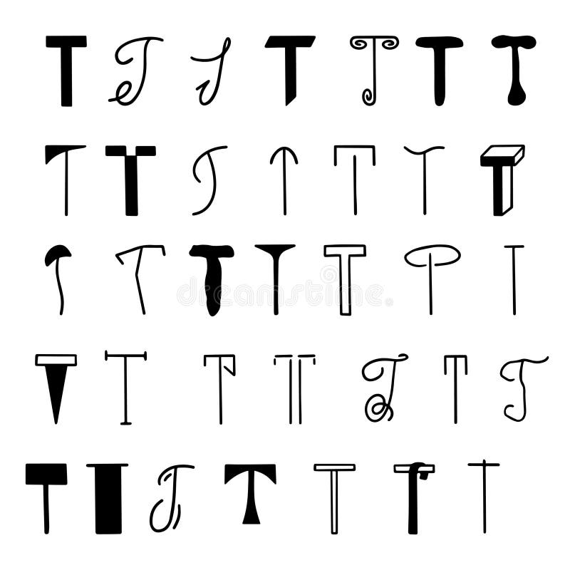Set of Letters T in Different Styles. Hand Drawn Lettering Stock Vector ...