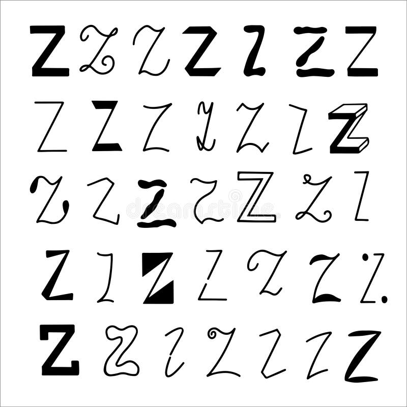 Set of Letters Z in Different Styles. Hand Drawn Lettering Stock ...