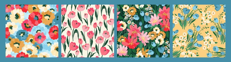 Set of Lforal Seamless Patterns. Vector Design for Paper, Cover, Fabric ...