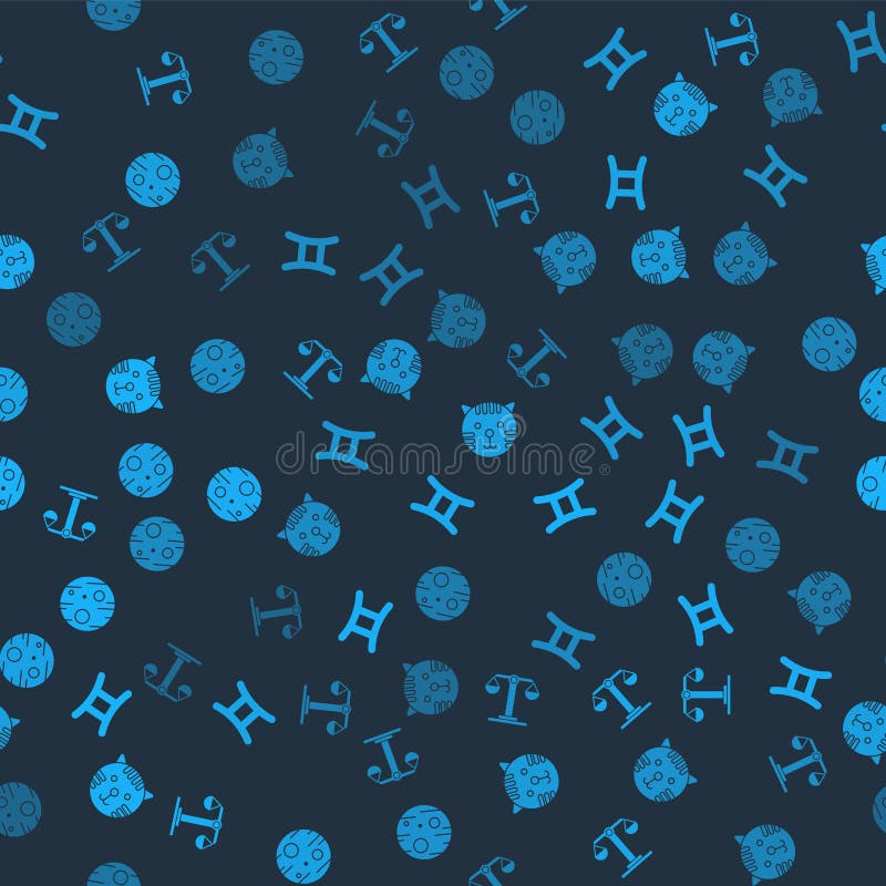 Set Libra Zodiac, Gemini, Tiger and Planet Mars on Seamless Pattern ...