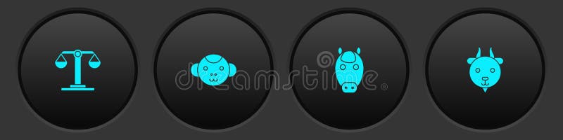 Set Libra Zodiac, Monkey, Horse and Aries Icon. Vector Stock Vector ...