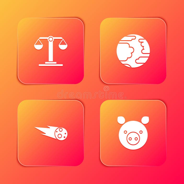 Set Libra Zodiac, Planet Mercury, Comet Falling Down Fast and Pig Icon ...