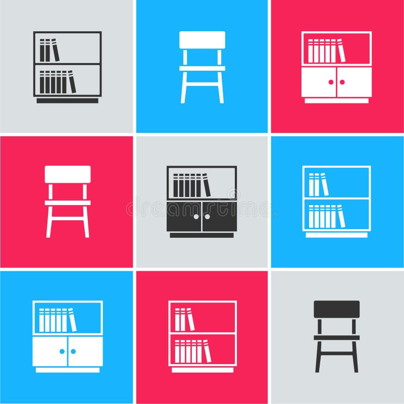 Set Library Bookshelf, Chair and Icon. Vector Stock Vector ...