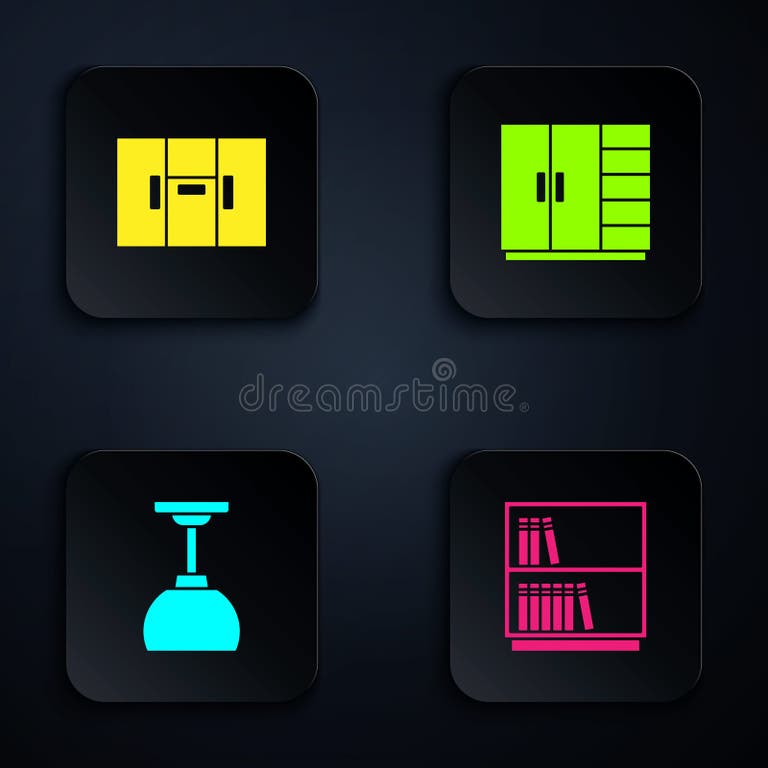 Set Library Bookshelf, Wardrobe, Lamp Hanging and . Black Square Button ...