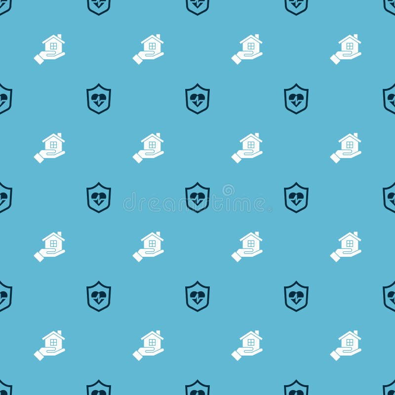 Set Life Insurance with Shield and House Hand on Seamless Pattern ...