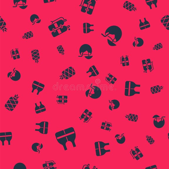 Set Life Jacket, Aqualung, Pineapple and Coconut Cocktail on Seamless ...