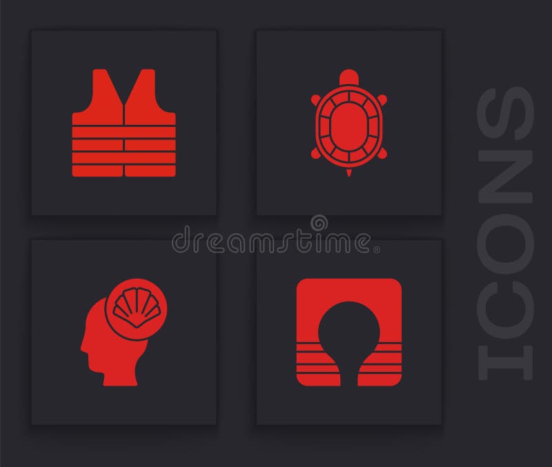 Set Life Jacket, , Turtle and Scallop Sea Shell Icon. Vector Stock ...