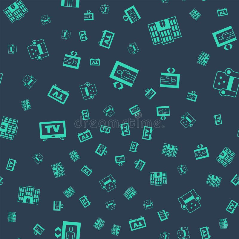 Set Lift, Hotel Building, Smart Tv and Armchair on Seamless Pattern ...