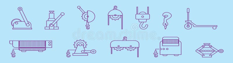 Set of Lifting Equipments Cartoon Icon Design Template with Various ...