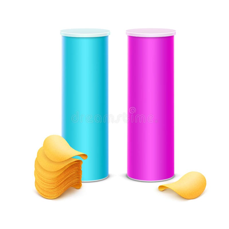Set of Light Blue Pink Box with Potato Chips Stock Vector ...