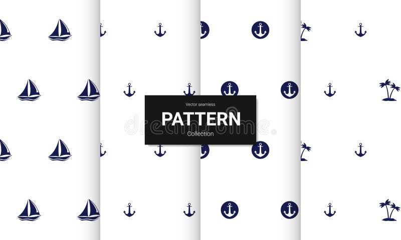 Set of Light Blue Seamless Patterns. Vector Seamless Nautical Textures Stock Vector ...