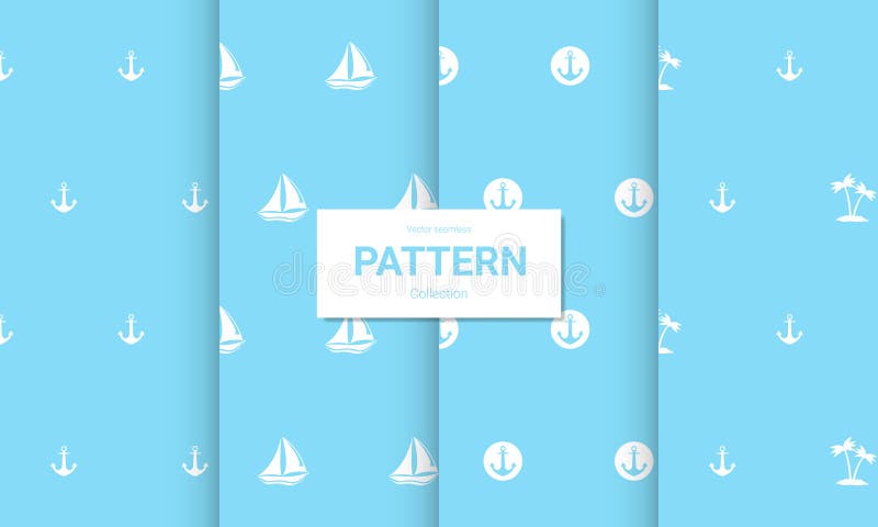 Set of Light Blue Seamless Patterns. Vector Seamless Nautical Textures ...