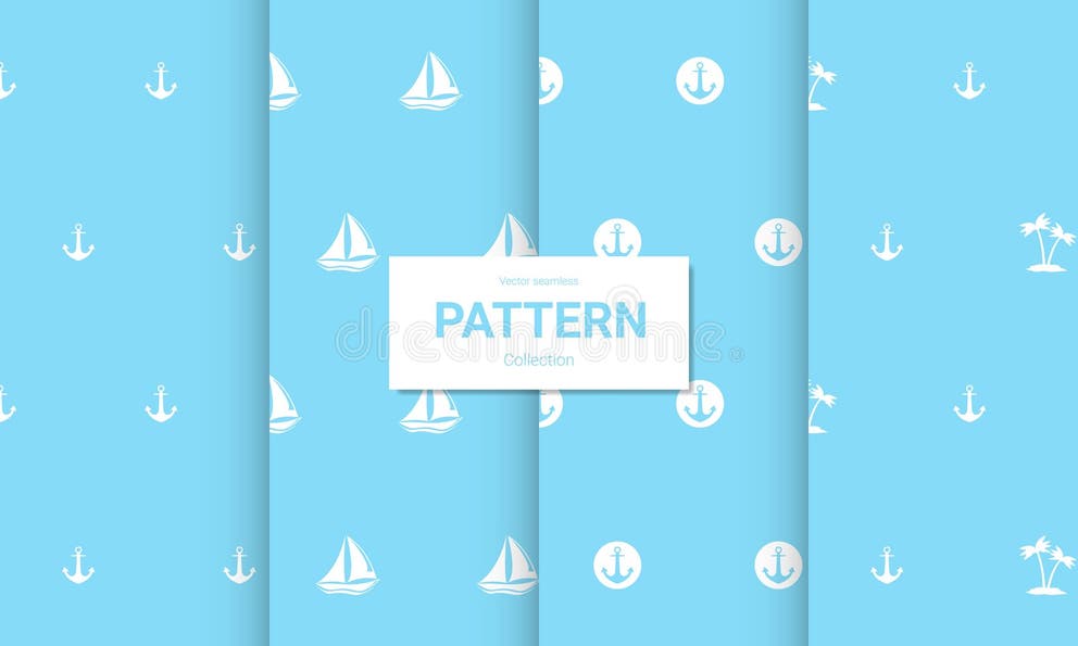 Set of Light Blue Seamless Patterns. Vector Seamless Nautical Textures ...