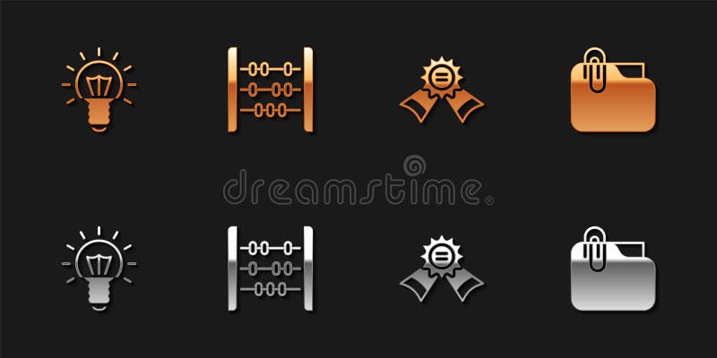 Set Light Bulb, Abacus, Medal and Document Folder with Clip Icon ...