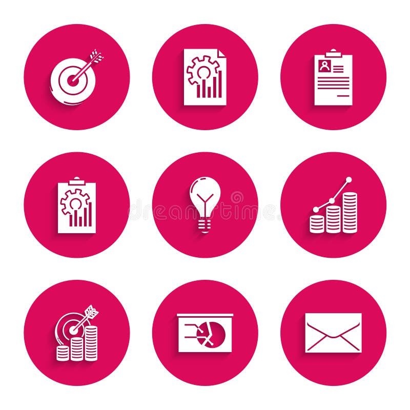 Set Light Bulb with Concept of Idea, Board Graph Chart, Envelope, Pie ...