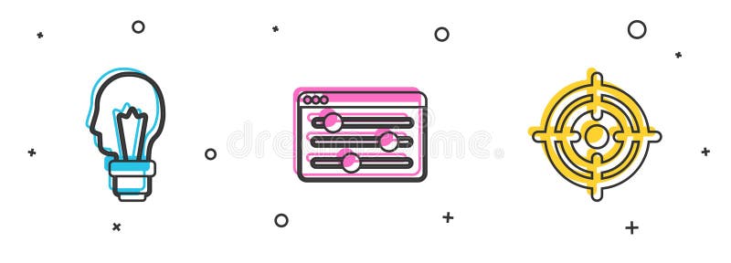 Set Light Bulb with Concept of Idea, Browser Setting and Target Icon ...