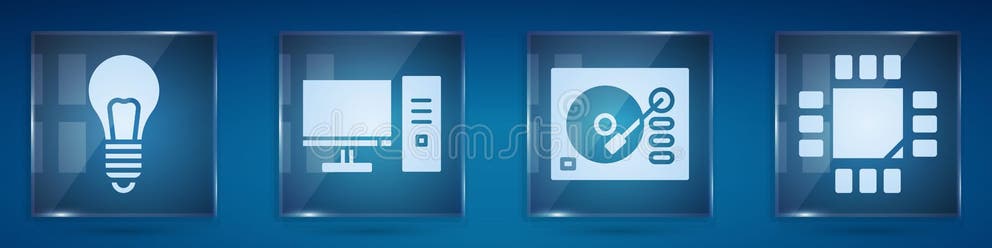 Set Light Bulb with Concept of Idea, Computer Monitor, Vinyl Player and ...