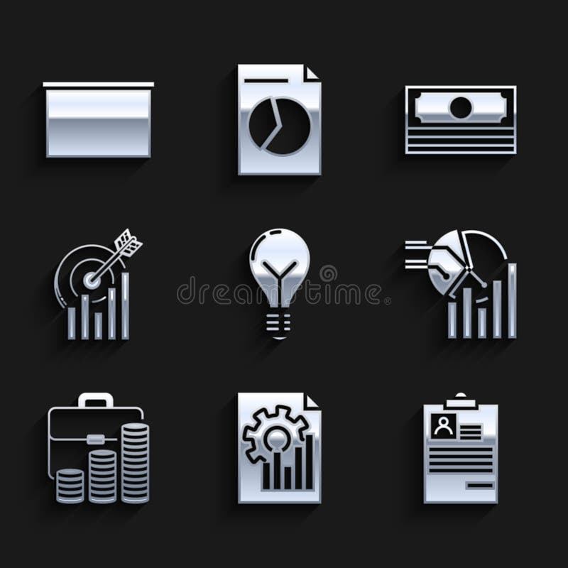 Set Light Bulb with Concept of Idea, Document Graph Chart, Clipboard ...