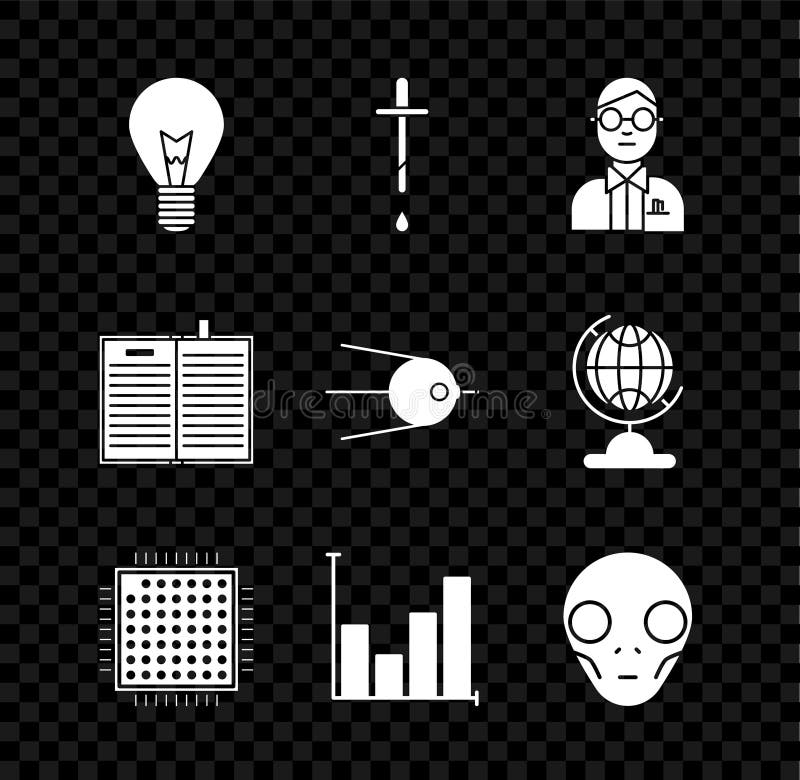 Set Light Bulb with Concept of Idea, Pipette, Scientist, Processor, Pie ...