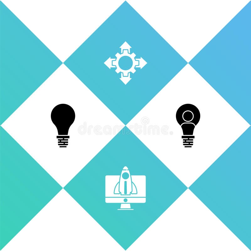Set Light Bulb with Concept of Idea, Startup Project, Project Team Base ...
