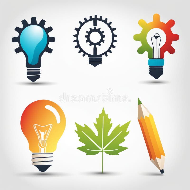 Set of Light Bulb with Creative Design Elements Vector Illustration ...