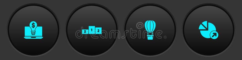 Set Light Bulb with Dollar on Laptop, Business Podium, Hot Air Balloon ... Set Light Bulb with Dollar on Laptop, Business Podium, Hot Air Balloon ...
