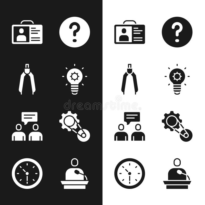 Set Light Bulb, Drawing Compass, Identification Badge, Speech Bubbles ...