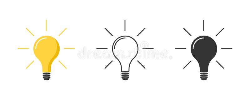 Set of Light Bulb Flat Icons, Linear and Black. Collection of Lighting ...