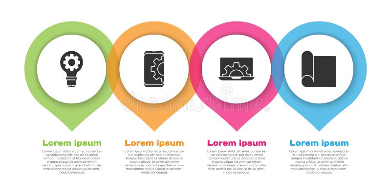 Set Light Bulb and Gear, Setting on Smartphone, Laptop and Gear and ...