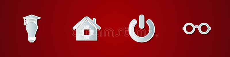 Set Light Bulb and Graduation Cap, Smart Home, Power Button and Glasses ...