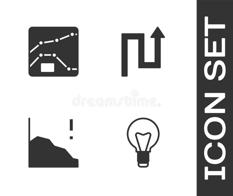 Set Light Bulb, Graph, Chart, Diagram, Financial Growth Decrease and Arrow Icon. Vector Stock ...