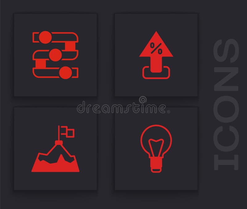 Set Light Bulb, Graph, Chart, Diagram, Percent Up Arrow and Mountains ... Set Light Bulb, Graph, Chart, Diagram, Percent Up Arrow and Mountains ...