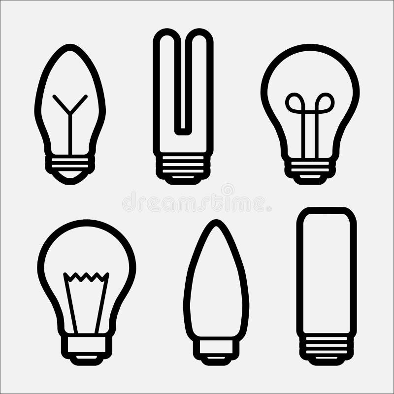 Set of Light Bulb Icons, Different Lamp. Vector Illustration Stock ...