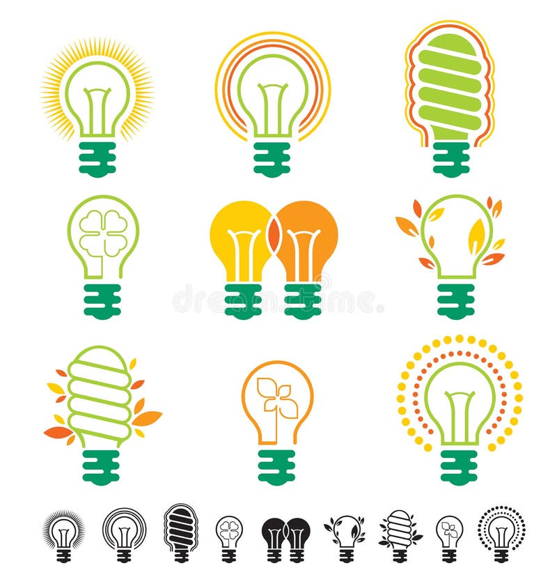 Set of 9 light bulb icons. stock vector. Illustration of efficient ...