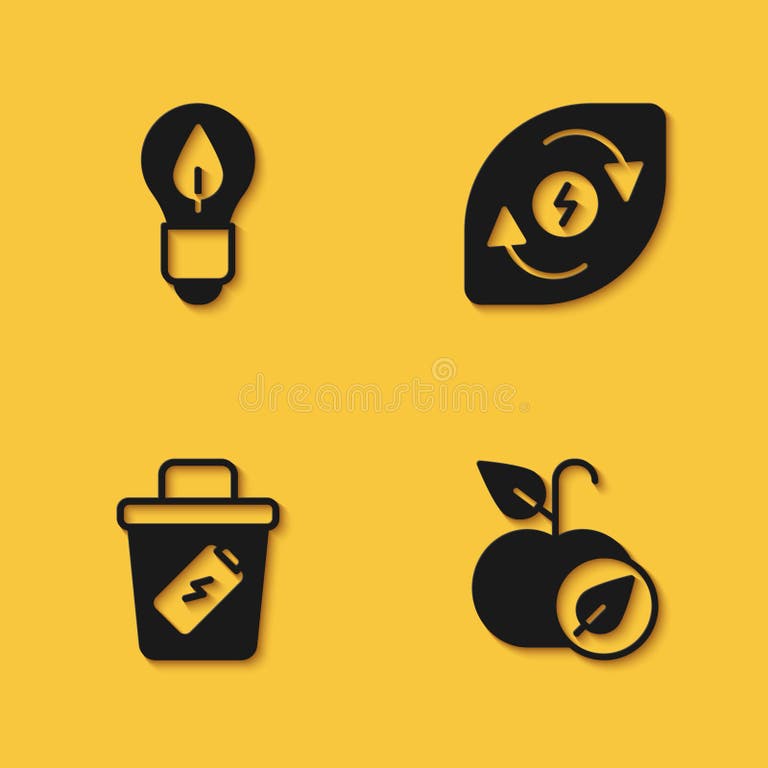 Set Light Bulb with Leaf, Apple, Trash Can and Water Energy Icon with ...