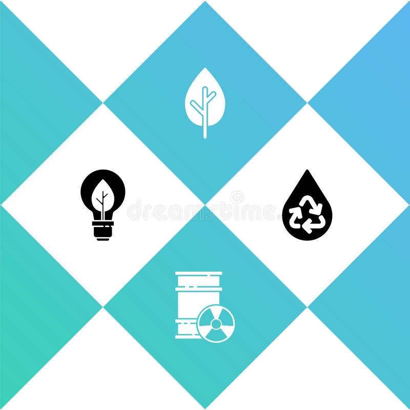 Set Light Bulb with Leaf, Radioactive Waste in Barrel, Tree and Recycle ...