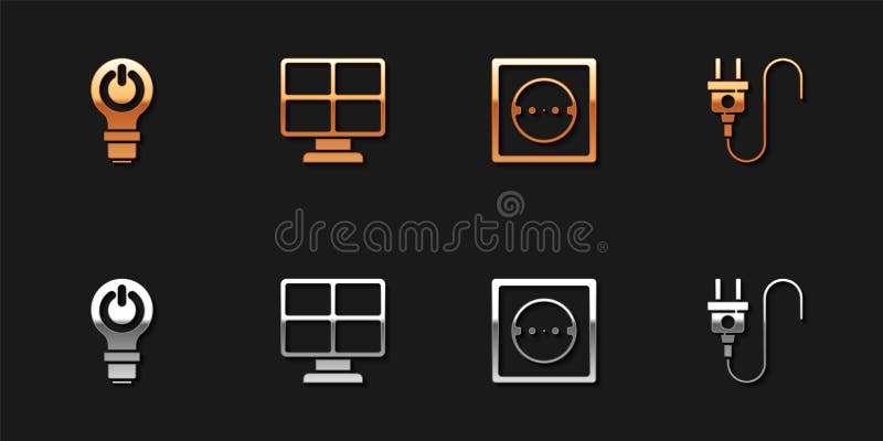 Set Light Bulb with Lightning, Solar Energy Panel, Electrical Outlet ...