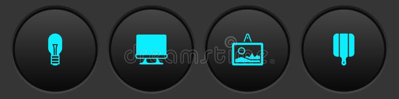 Set Light Bulb, Smart Tv, Picture and Cutting Board Icon. Vector Stock ...