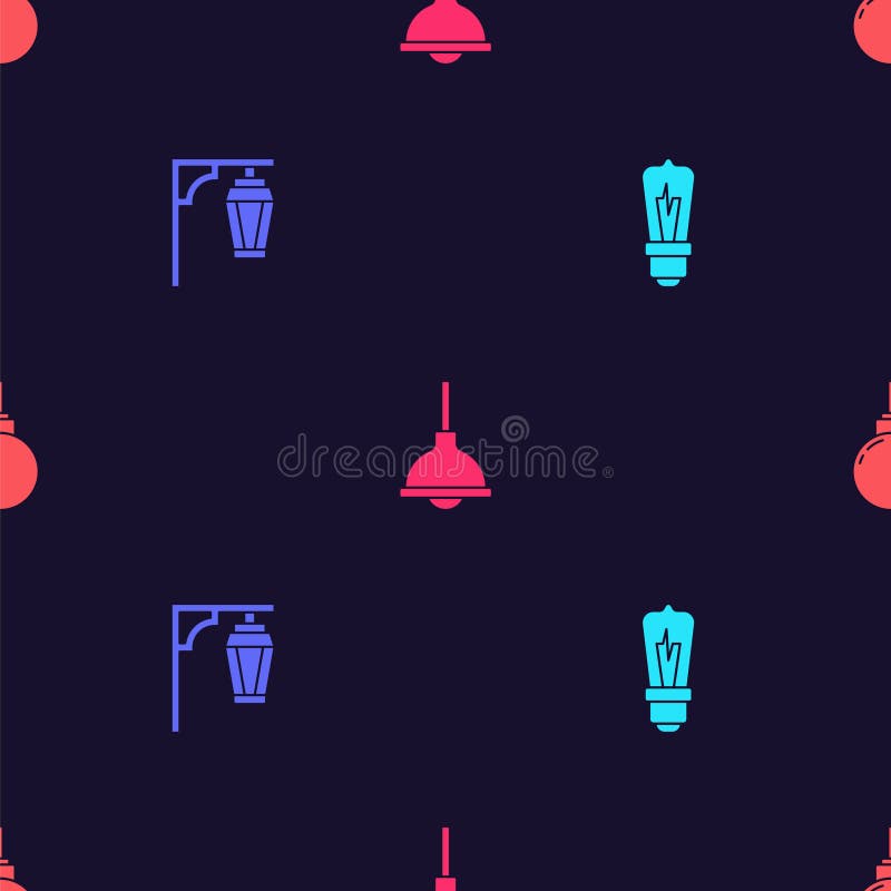 Set Light Bulb, Vintage Street Light, Lamp Hanging and on Seamless ...