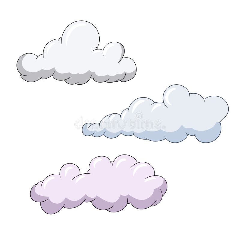 Set of Light Colored Cumulus Cloud in Cartoon Style, Large Clouds in ...