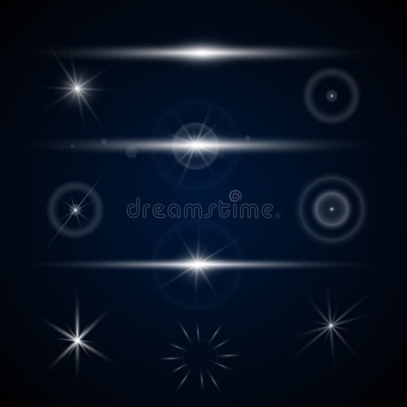 Set of Light Elements, Highlights, on Blue Background, Stock Vector ...